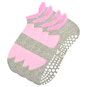 Busy Socks Pilates Socks with Grips for Women,Sticky Cardio Fitness Exercise Skidding Ballerina No Blister Socks,2 Pairs,Gray