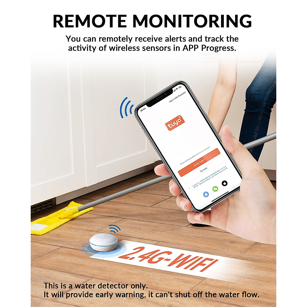 Ecoey Water Leak Detector (2.4G) , Water Sensor Alarm, Smart WiFi, Low Battery Warning, APP Alerts, Continuous Monitoring for Basement, Home,Battery Operated, 1 Pack