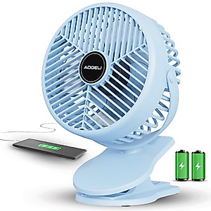 AOGELI Portable Fan,Small Clip on Fan,Clip Fan for Bed,Mini Desk Fan,10000 mAh Rechargeable Battery Operated Fan,3 Speeds Personal Fan,360°Rotate Clip Fan for Stroller Golf Cart Travel Camping Blue