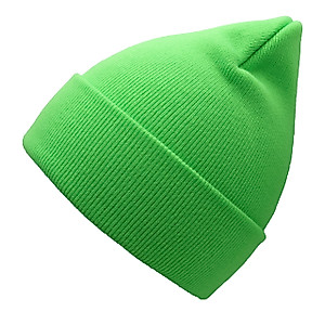 Unisex Knit Soft Warm Cuffed Beanie Hat Winter Camo Hats for Men Women (Neon Green)
