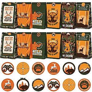 24 Pcs Hunting Party Bags Hunting Birthday Goodie Bags Camo Gift Bags with 24 Pcs Stickers Hunting Party Favors Candy Treat Bags for Christmas Birthday Baby Shower Party Boys Girls Gifts