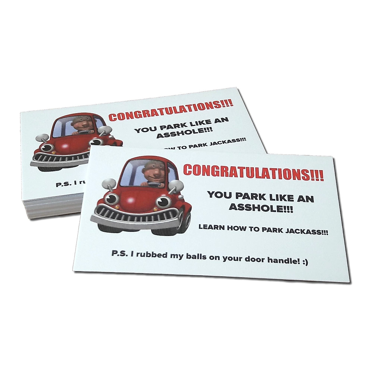 Crazy Novelty Guy 25 Cards - Funny Bad Parking Prank Revenge Practical Joke Card, Congratulations, You Park Like an Asshole, Learn How to Park Jackass, Standard Business Card Size