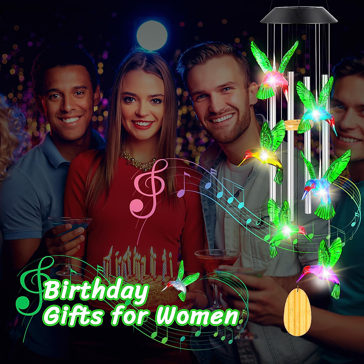 Mothers Day Wind Chimes Gifts for Mom Birthday Gifts for Women Mother‘s Day Gift for Grandma Wife Sister Gift Hummingbird Wind Chimes Solar Lights for Outside Garden Outdoor House Patio Décor