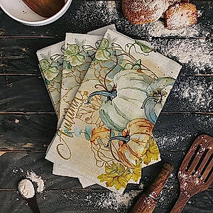 Chees D Zone Fall Pumpkin Thanksgiving Retro Linen Kitchen Towels Dish Cloth Towel Absorbent Hand Towel Cleaning Cloth,Autumn Vintage Leaves Dishcloth Quick Drying for Dishes Counter 1 Pack