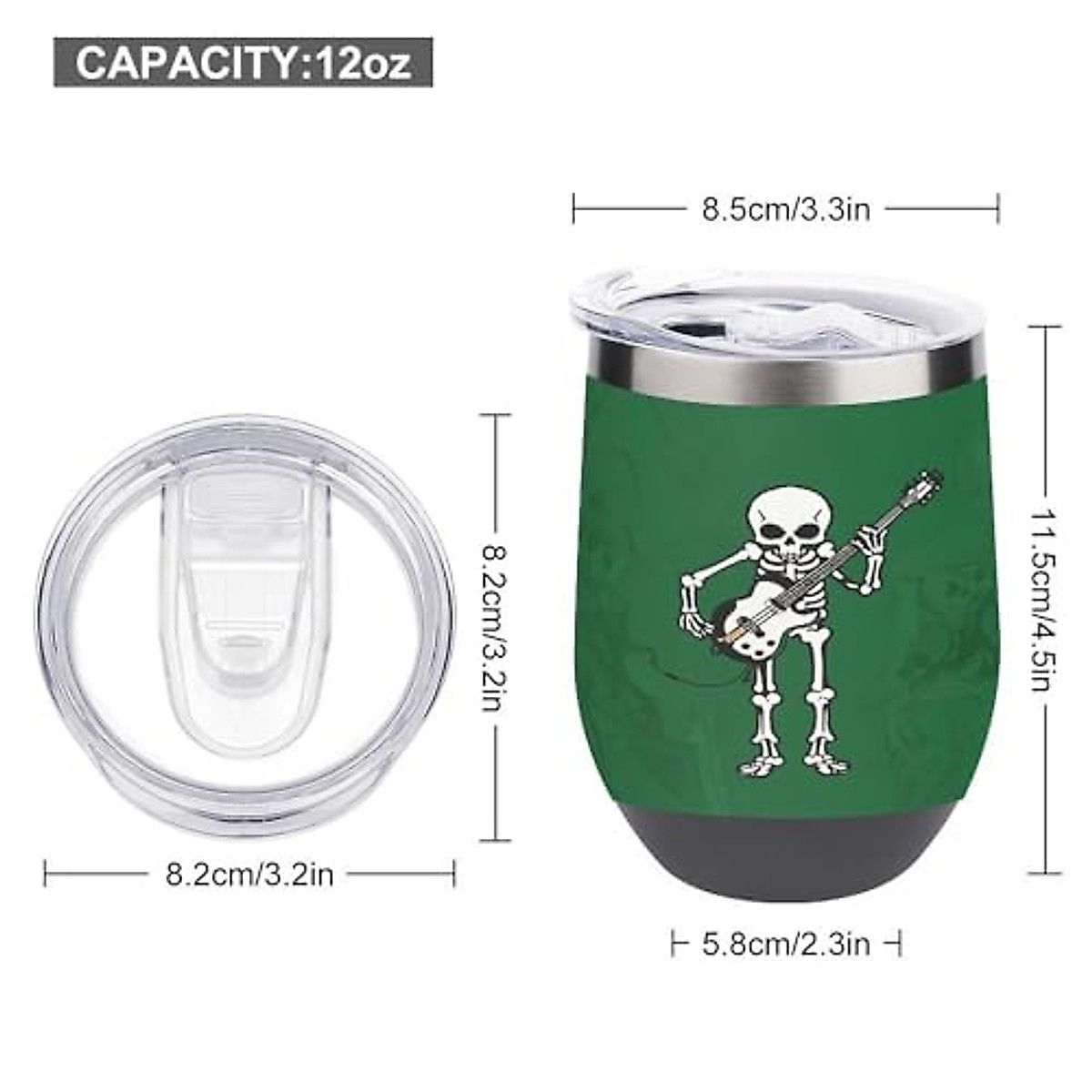 OPTKSNCU 304 Stainless Steel Insulated Cup with Lid, Skeleton Playing Guitar Print Durable, And Easy to Clean – Ideal for Home, Office, And Gift Giving