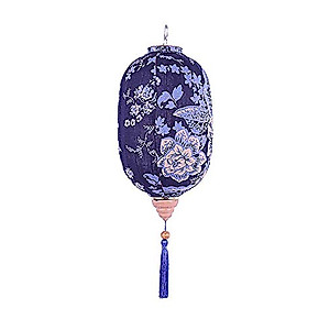 14" Traditional Cloth Lantern Chinese Style Flower Painted Lantern Home Garden Hanging Decorative Lantern Lampshade, Blue