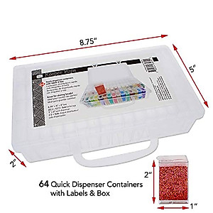 The Beadsmith Personality Case - Clear Storage Carrying Case 8.5 x 5 inches - and 64 flip top Boxes 1 x 2 inches Each, Includes Labels, for organizing and Storage