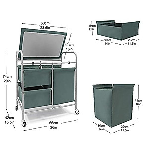 JEFEE Rolling Laundry Sorter Cart Heavy Duty 3 Bags Laundry Hamper Sorter Cart with Ironing Board Removable Bags for Dirty Clothes Storage 26"Lx 16.5"Wx 29"H Blue Grey………