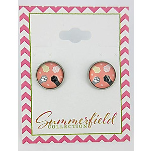 Stainless Steel Peach Cat Paw Print Glass Stud Earrings 12mm