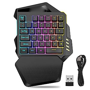 One Handed Gaming Keyboard, 2.4G Wireless RGB Lighting 35 Keys Type C Gaming Mechanical Keyboard, 2000mAh Rechargeable Battery for PC Gamer