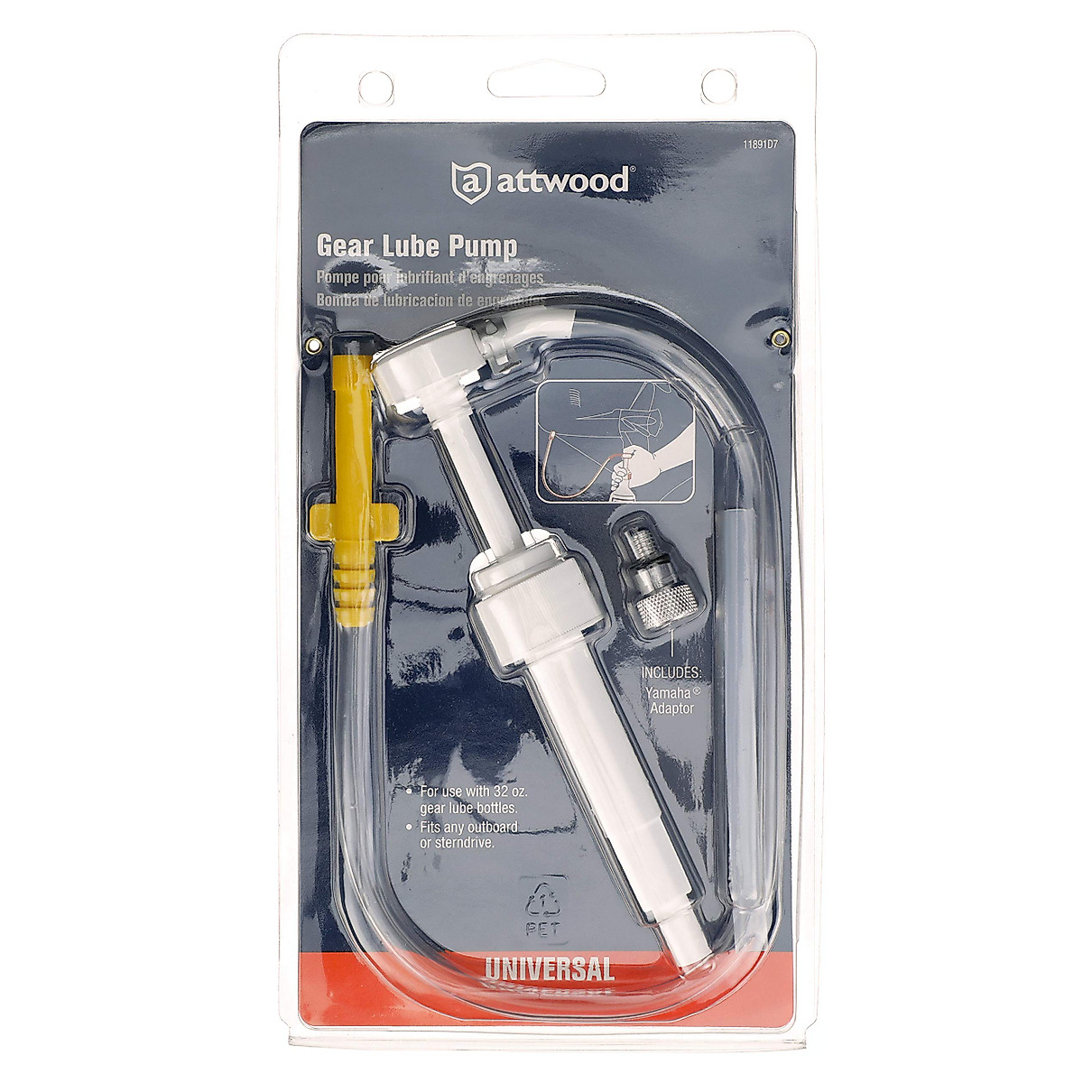 Attwood 11891D7 Gear Lube Pump, for Use with 32-Ounce Gear Lube Bottle, Universal Fit, Includes 1 Yamaha Adapter