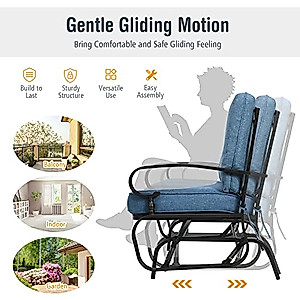 Giantex Outdoor Glider Bench Patio Loveseat with Cushions, 2-Person Outdoor Rocking Chair, Porch Glider Swing for Garden, Backyard, Poolsise, Patio Seating Rocker (Navy)