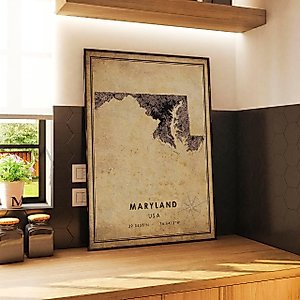 Maryland Vintage Map Print Maryland Map USA Map Art Maryland City Road Map Poster Vintage Gift Map