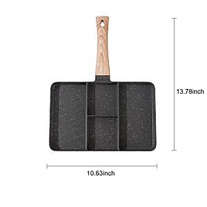 RHua Granite Coating Divided Non Stick Skillet, Less oil Smoke-free Breakfast Grill Pan, Egg Frying Non-stick Frypan, PFOA Free, Suitable for All Gas Stove Induction Cooker (Black)