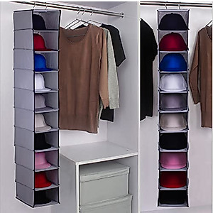 GRANDAN Hat Rack, 10 Shelf Hanging Closet Hats Organizer for Baseball Caps, Easy Hat Holder with Upgrade Metal Hooks (Gray)