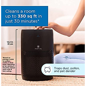Medify MA-22 Air Purifier with H13 True HEPA Filter | 330 sq ft Coverage | for Allergens, Wildfire Smoke, Dust, Odors, Pollen, Pet Dander | Quiet 99.9% Removal to 0.1 Microns | Black, 1-Pack