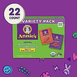 Annie's Organic Bunny Fruit Snacks, Variety Pack, Gluten Free, 22 ct, 15.4 oz