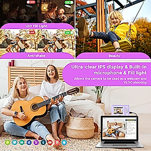 Digital Camera, RUAHETIL Autofocus FHD 1080P 48MP Kids Vlogging Camera with 32GB Memory Card, 2 Charging Modes 16X Zoom Compact Camera Point and Shoot Camera for Kids Teens (Purple)