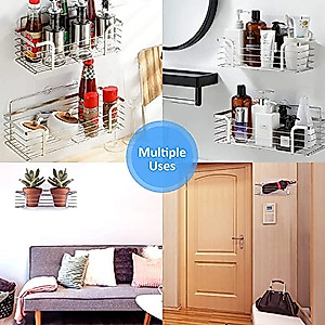 Ecloo Shower Caddy Adhesive Wall Mounted Bathroom Shelves Organizer Cosmetic Organizer Makeup Organizer Holder for Bathroom Kitchen Organizer Storage Wire Shelves Basket (3-Tiers)