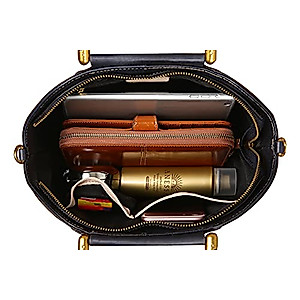 HESHE Vintage Leather Purses for Women Organizer Top Handle Tote Bags Shoulder Bag Laides Handbags(Grey)