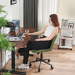 YOUNIKE Office Chair, Ergonomic Desk Chair with Wheels, Armless Home Office Computer Task Chairs, Modern Faux Leather Padded Vanity Chair, Adjustable Swivel Rocking Chair with Back, Dark Green