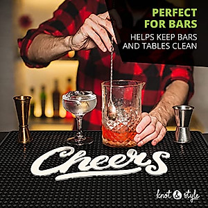 Knot and Style Bar Mat Counter Top - 17.7 x 11.8 inch, Black Waterproof, Non-Slip, Non-Toxic, Heavy Duty Rubber, Easy to Clean, Perfect for Bars & Restaurants, Premium Quality (Cheers)
