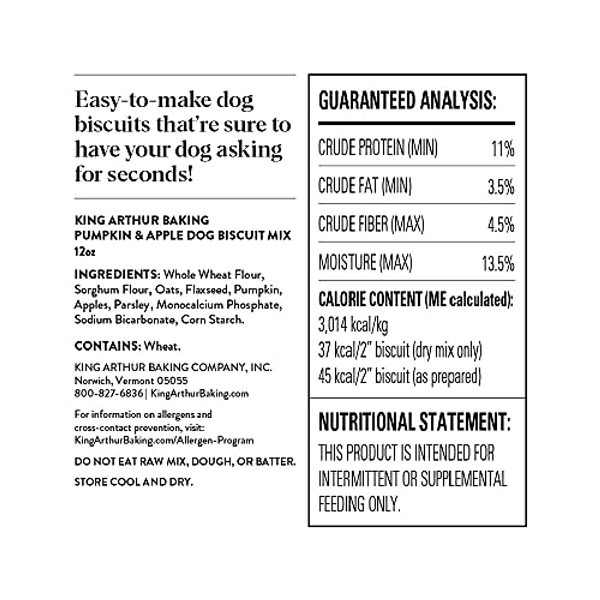 King Arthur Baking Company Dog Biscuit Mix, Pumpkin & Apple, Homemade Dog Treats, 12oz