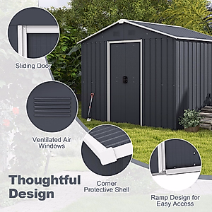 IRONMAX Outdoor Storage Shed with Floor, 7 x 5 FT Galvanized Steel Garden Shed Cabinet with Double Sliding Door & Air Vent, Utility Metal Tool Storage Shed House for Garden, Backyard, Patio, Lawn