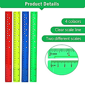 20 Pack Color Ruler 12 Inch, Winspeed Ruler with Inches and Centimeters Foldable Flexible Ruler Plastic Rulers for School（Green, Red, Yellow, Blue）