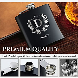 Onebttl Flasks for Liquor with Initials, Monogrammed Stainless Steel 6oz Hip Flask for Men Women, Funny Personalized Gift for Dad, Grandpa, Boss for Birthday, Father's Day, Boss Day, Christmas - G