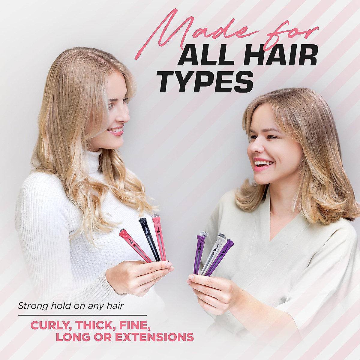 Fagaci Firm Grip Hair Clips with Silicone Band - Durable Duckbill and Alligator Clips for Sectioning, Styling, and Salon Use