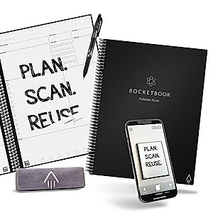 Rocketbook Smart Reusable Notebook, Fusion Plus Letter Size Spiral Notebook & Planner, Infinity Black, (8.5" x 11")