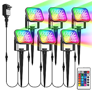 CREPOW RGBW Low Voltage Landscape Lights, Color Changing Landscape Spotlights with Transformer IP65 Waterproof 20 LED Landscape Lights with Remote, for Garden, Yard, House, Lawn, Tree (6-in-1)