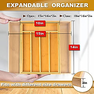 Besilord Expandable Utensil Organizer Silverware Organizer for Kitchen Adjustable Utensils Holder Bamboo Large Flatware Silverware Cutlery in Drawer