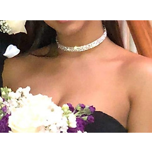 Janefashions 3-row Three-Row Clear Austrian Rhinestone Crystal Choker Necklace Collar Dance Party Wedding Prom Gold or Silver N175 (Silver)