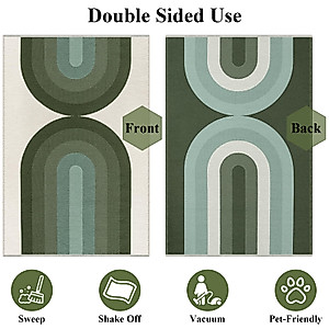 Lahome Washable Green Rugs for Living Room -5x7 Area Rugs Ultra-Thin Woven Boho Rugs Modern Rainbow Rugs for Bedroom, Cotton Reversible Low Pile Carpet for Playroom Dining Room (5'x 7', Green)