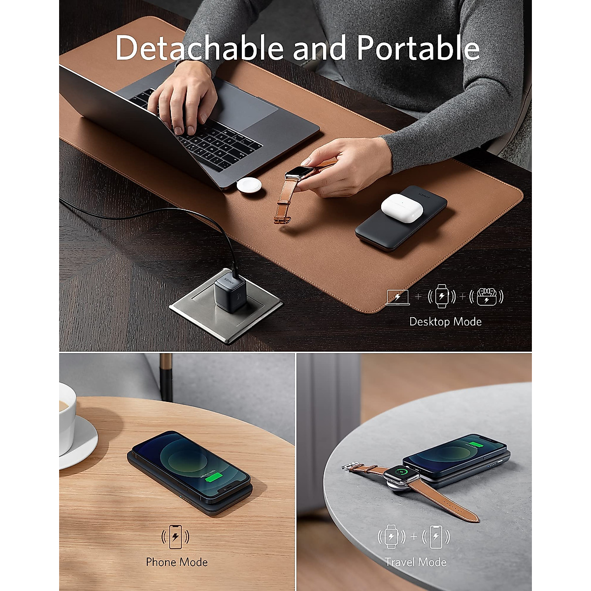 Anker Multi-Device Detachable Wireless Charging Station, PowerWave Go 3-in-1 MFi Certified Stand for iPhone 14/14 Pro/14 Pro Max/13/13 Pro Max, Apple Watch, AirPods, and More