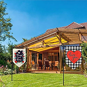 2 Pieces Valentine's Day Garden Flag Home Sweet Home Wedding Flower Welcome Garden Flag Buffalo Plaid Heart House Flag Double Sided Love Yard Flag for Holiday Outdoor Decoration, 12.5 x 18.5 Inches
