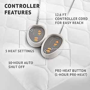 Beautyrest Cotton Blend Heated Mattress Pad Secure Comfort Technology - Luxury Quilted Electric Mattress Pad with Deep Pocket - 5-Setting Heat Controllers, Cal King, White