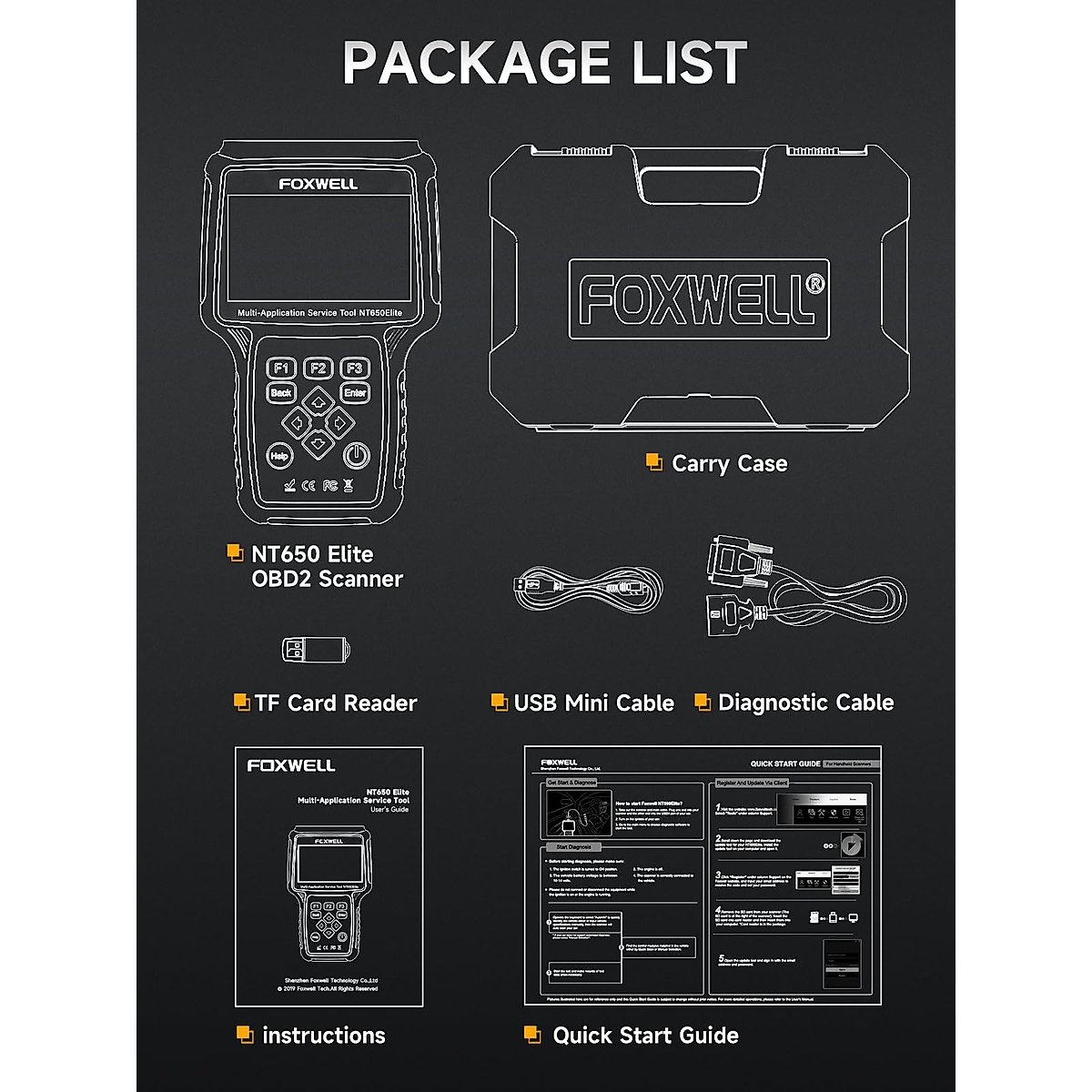 FOXWELL NT650 Elite OBD2 Scanner, 25 Resets, ABS SRS Scan Tool, ABS Bleeding SRS Airbag Bidirectional Code Reader, Oil SAS BRT EPB TPS Injector Car Diagnostic Tool, NT630 Plus Upgrade