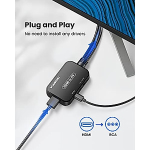 HDMI to RCA Converter, HDMI to RCA Adapter, HDMI to AV 3RCA CVBs Composite Video Audio Converter Adapter for TV Stick/Roku/Apple TV/PC/Laptop/Xbox/HDTV/DVD ( with HDMI Cable & USB Cable)