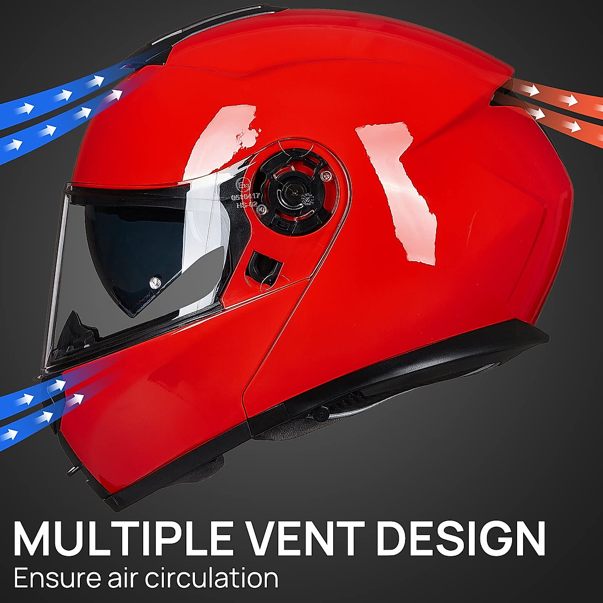 ILM Adult Motorcycle Modular Full Face Helmet Flip up Dual Visor DOT Approved Model 159(Red,X-Large)