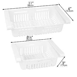 JANKOW Refrigerator Drawer Organizer 2 Packs Retractable Drawer Refrigerator Storage Box, Unique Design Pull Out Storage Box, Sliding Shelves Refrigerator Hanging Organizer