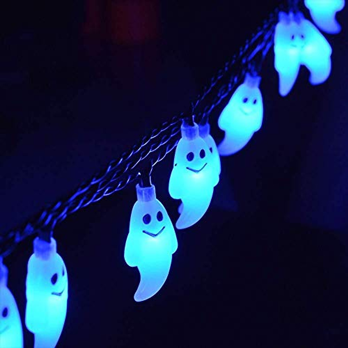 LIUPENGWEI Solar Outdoor Rodgersia String, 30 LED Ghost Globe-Shaped Solar Fairy Lights for Home, Party, Holiday, Christmas Decorations (Blue) Garden Ghost Light