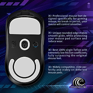 TALONGAMES Rounded Curved Edges Mouse Feet Skates pads Compatible with Logitech G PRO X Superlight Wireless Gaming Mouse Feet Replacement (0.8mm, Smooth, Pure White PTFE) Pro Performance Upgrade
