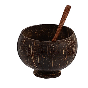 ULTNICE 1 Set Natural Coconut Shell Cups With Spoon Coconut Shell Dessert Ice Cream Serving Bowl Cup Wood Bowls For Parties Catering Restaurantware Coffee