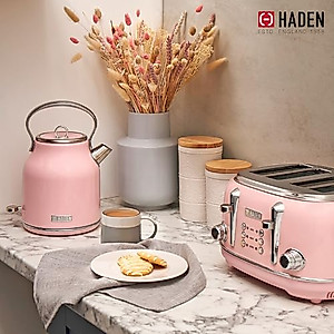 Haden Heritage 1.7 Liter Stainless Steel Electric Water Kettle Bundled with 4 Slice Wide Slot Stainless Steel Toaster, English Rose