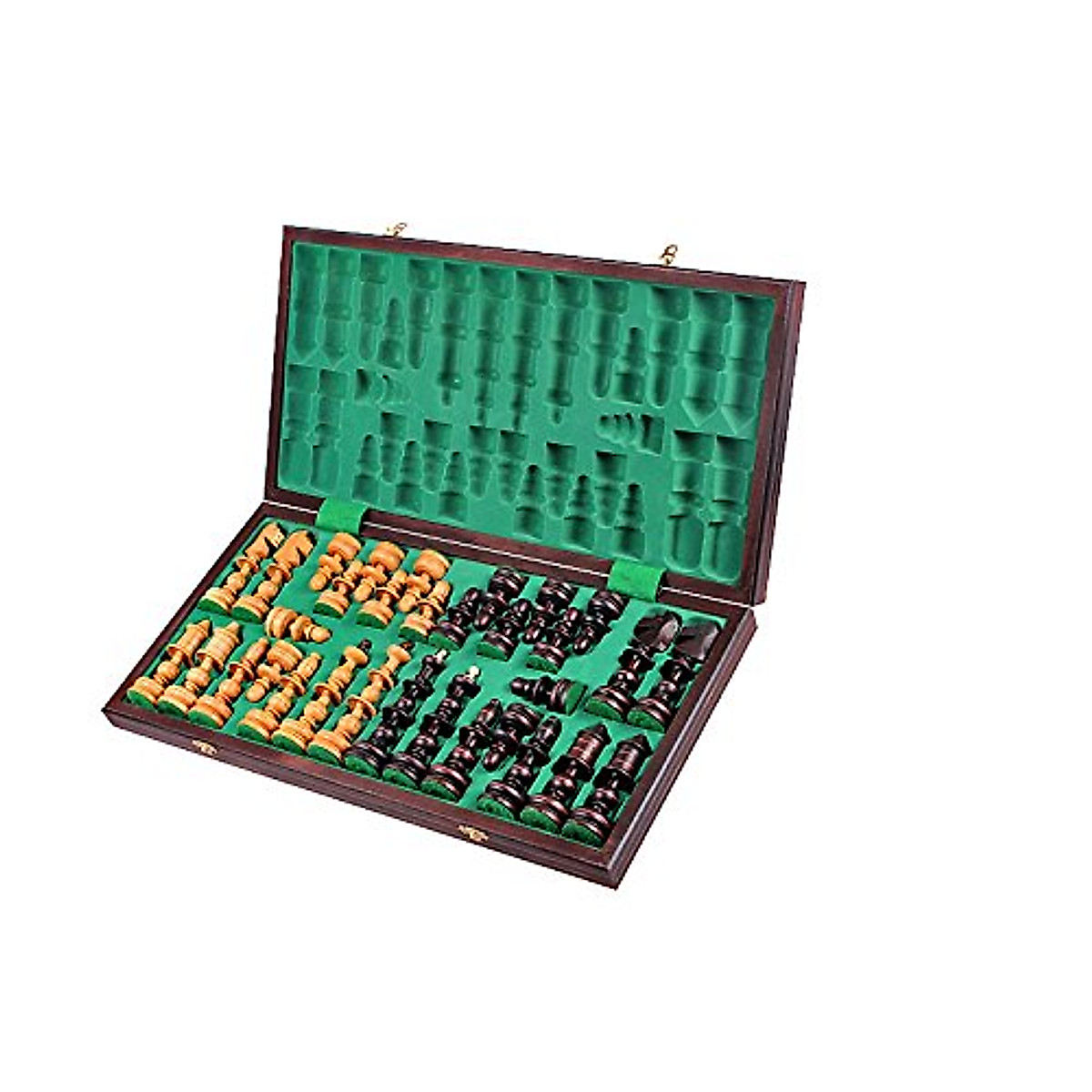 The Alcazar Chess Set an Unique Hand Crafted Wood Chess Pieces with a 5 inch King, 22.8 inch Wooden Chess Board that Folds for Chess Piece Storage