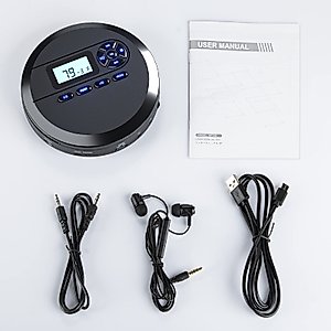 CD Player Portable, DESOBRY Portable CD Player with Speakers & FM Transmitter, Compact CD Player for Car Built-in 2000mAh Rechargeable Battery, Walkman CD Player with LCD Screen, Earphones, AUX Cord