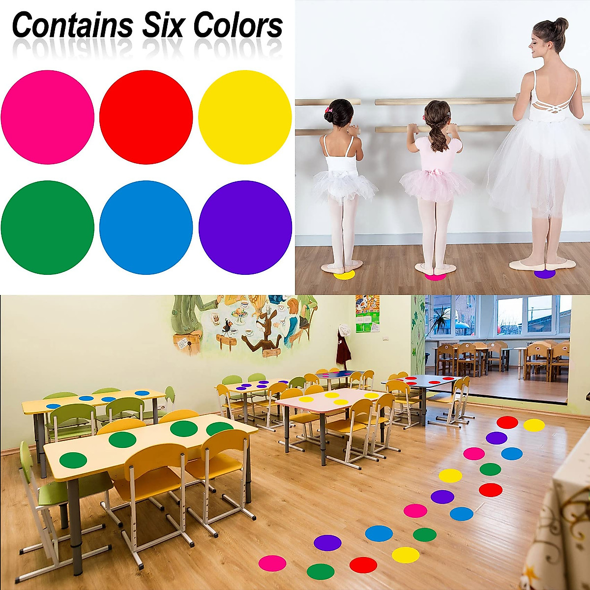 PAGOW 30pcs 6 Inch Classroom Floor Dots Floor Stickers, Waterproof Multi-Color Classroom Spots Stickers Markers, for Preschool Kindergarten Classroom ( Dot Diameter : 15 cm )
